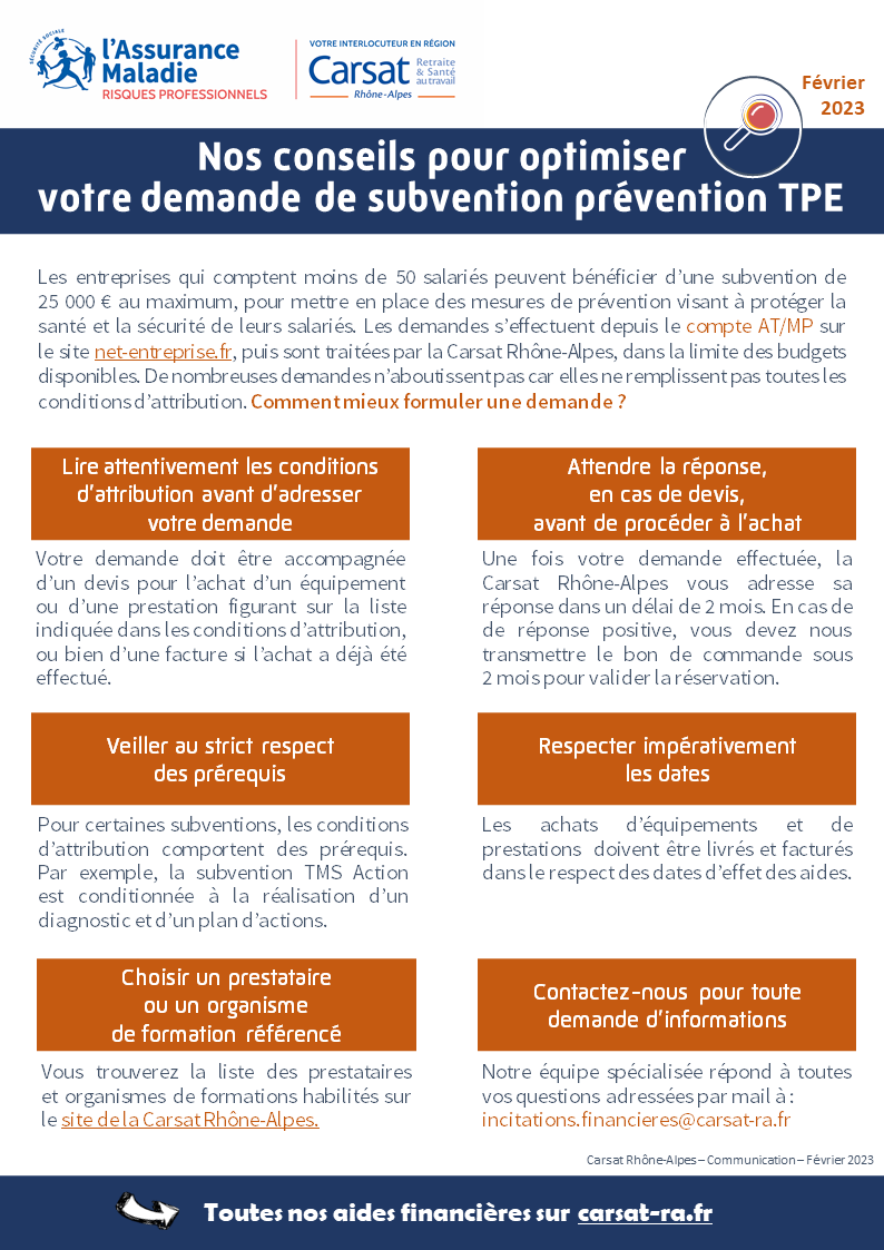 Subventions Prévention pour les entreprises